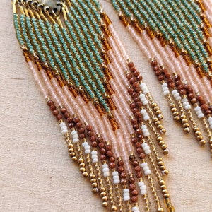 Unique Seed Bead Earrings With Sandstone | Native Inspired | 6 In. Long ...