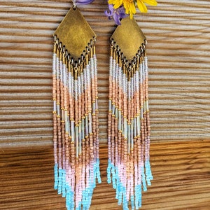Boho Seed Bead Earrings With Iridescent Beads Shimmery and Colorful ...