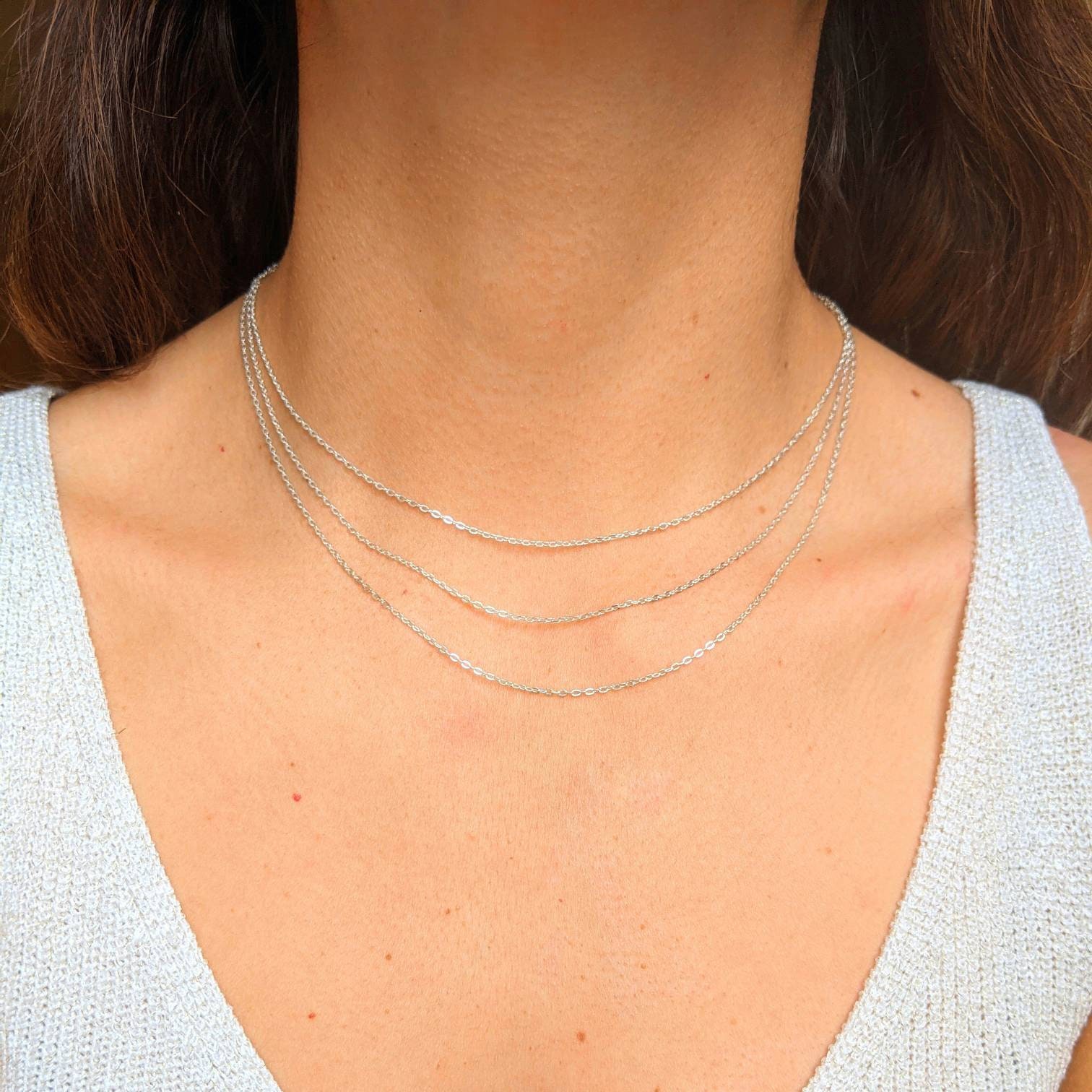 Triple Layer Necklace Necklace Silver Set Multistrand | Etsy