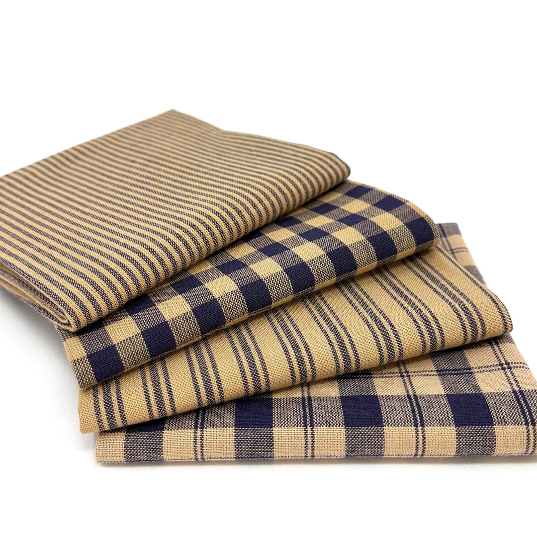 Set of 4 Fat Quarters - Heritage Navy Blue Assorted Plaid Gingham ...
