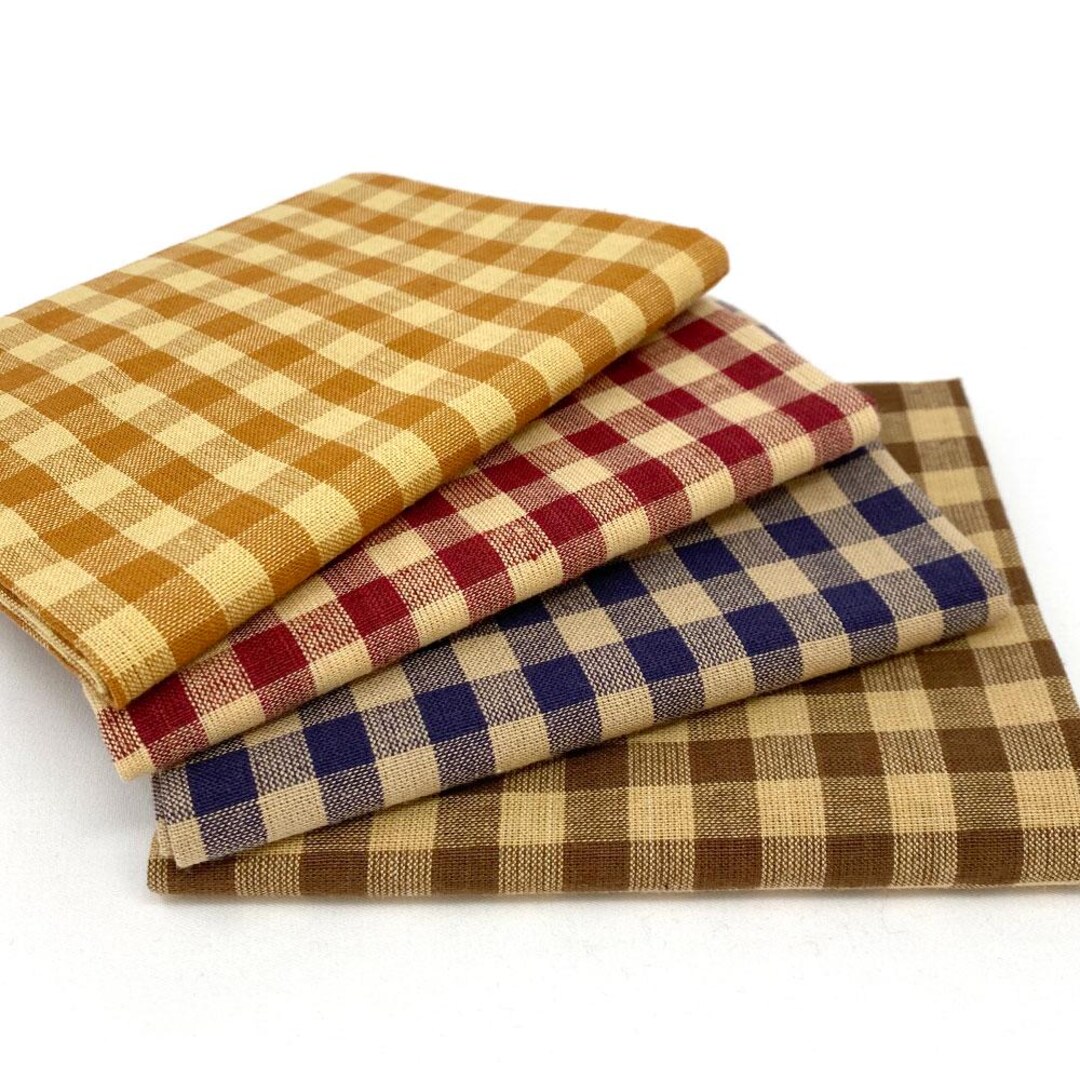 Set of 4 Fat Quarters - Primitive Assorted Plaid Brown Red Blue Gold ...