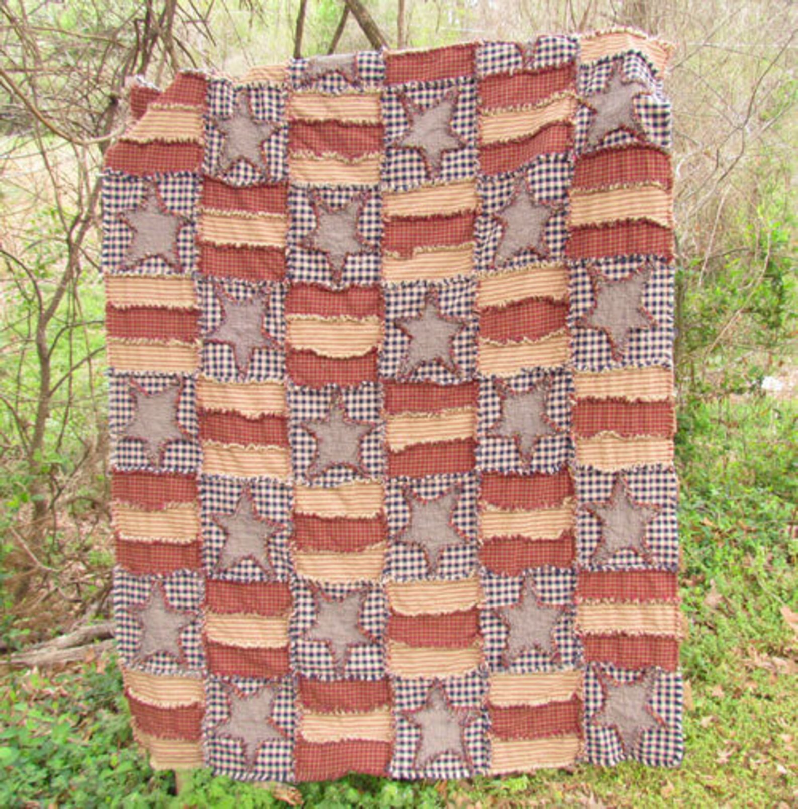 Stars 'n Stripes Quilt Ragged Style Pattern Digital | Etsy