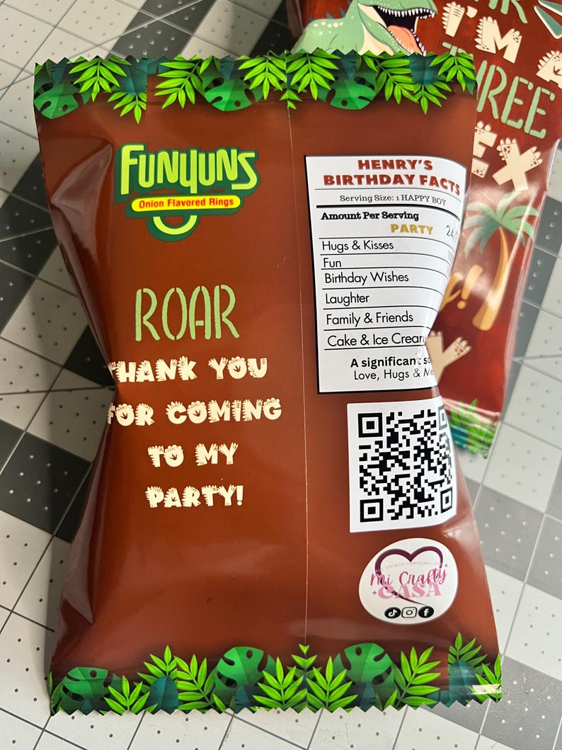 Custom Chip Bags, Dinosaur Three Rex Party Table Decorations, 3rd ...