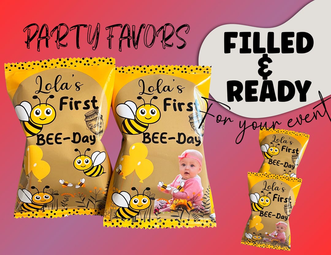 Custom Chip Bags, 1st Birthday, Bumblebee Party Table Decorations, Bee ...