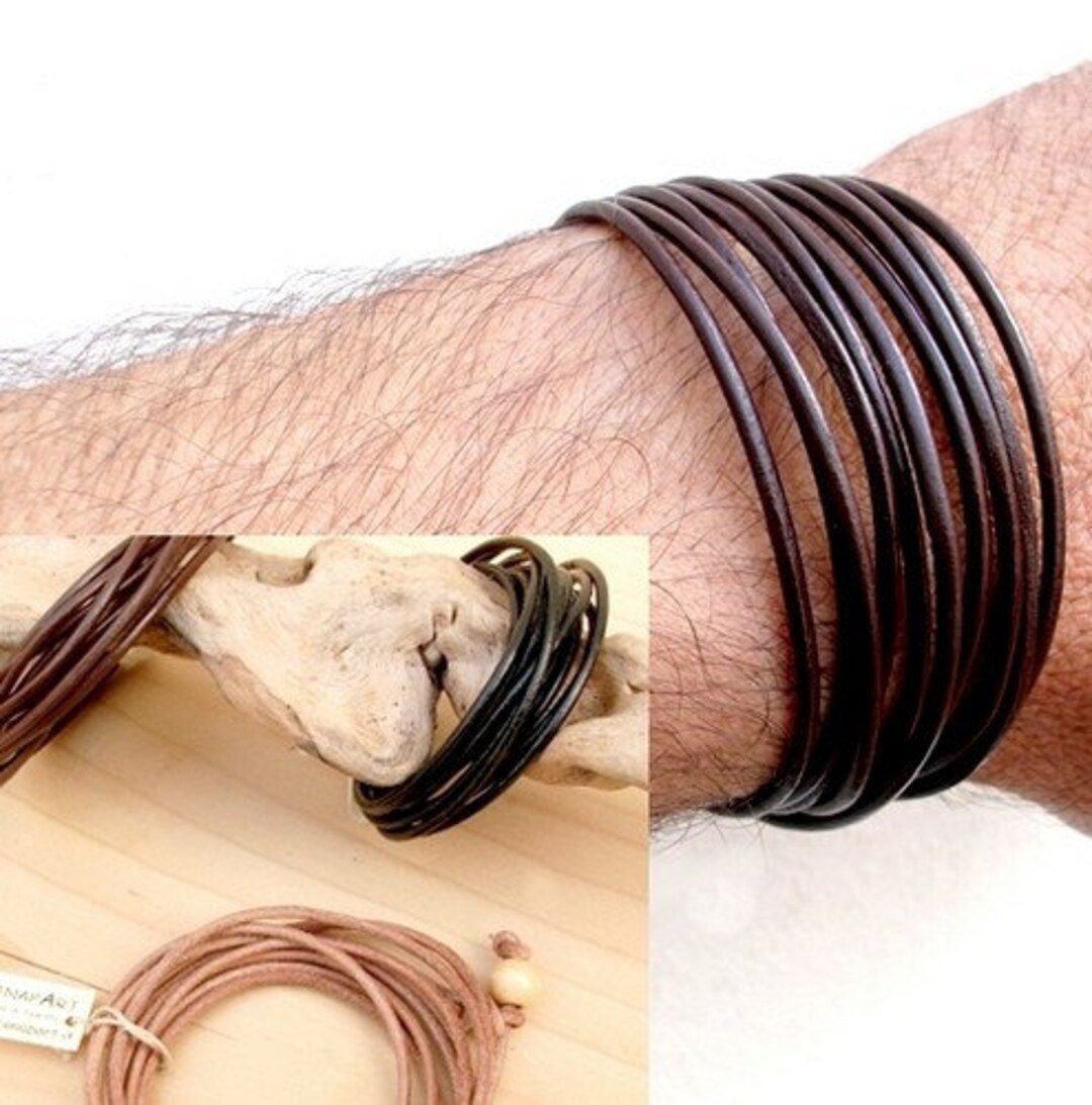 CUFF BRACELET Cord Lace Canapart Man Woman Real Leather Leather. GOA 10 ...