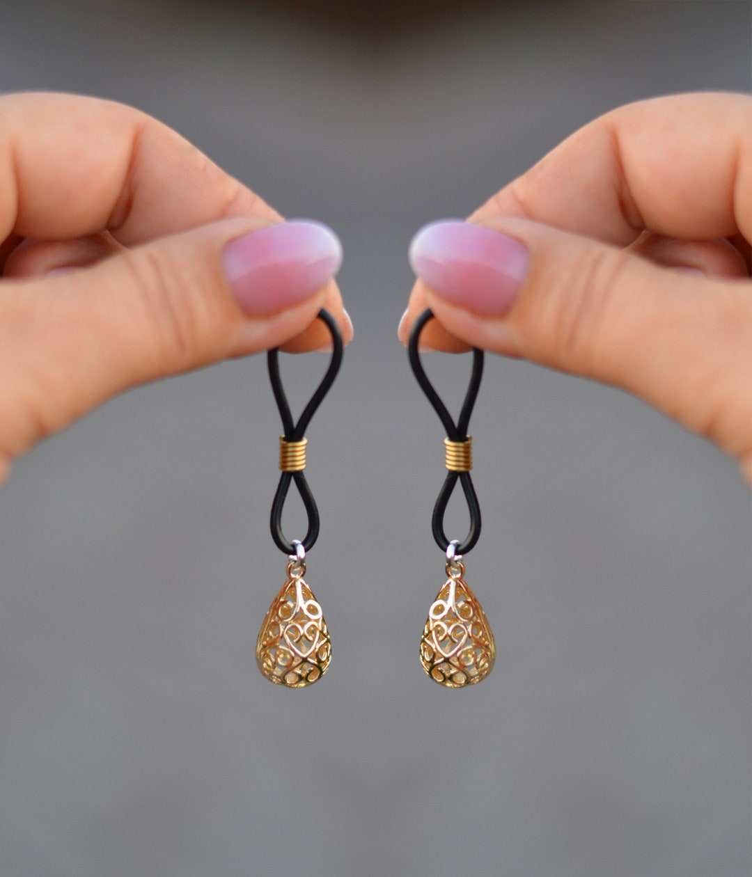 Sexy Lace Drop Nipple Dangles Light Gold Nipple Nooses Non Piercing ...