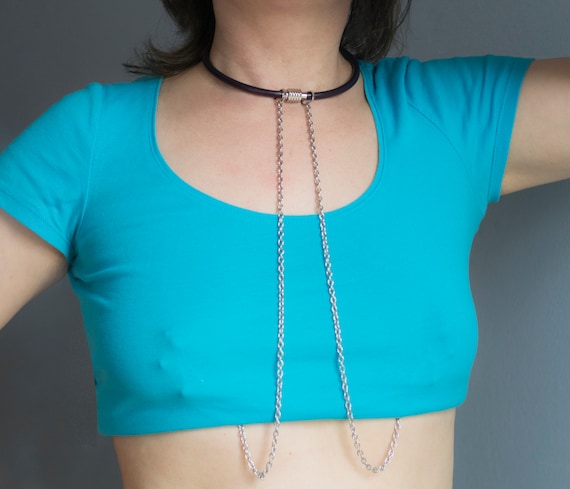 Leather Collar / REMOVABLE Nipple Chains With Screw or Tweezer - Etsy