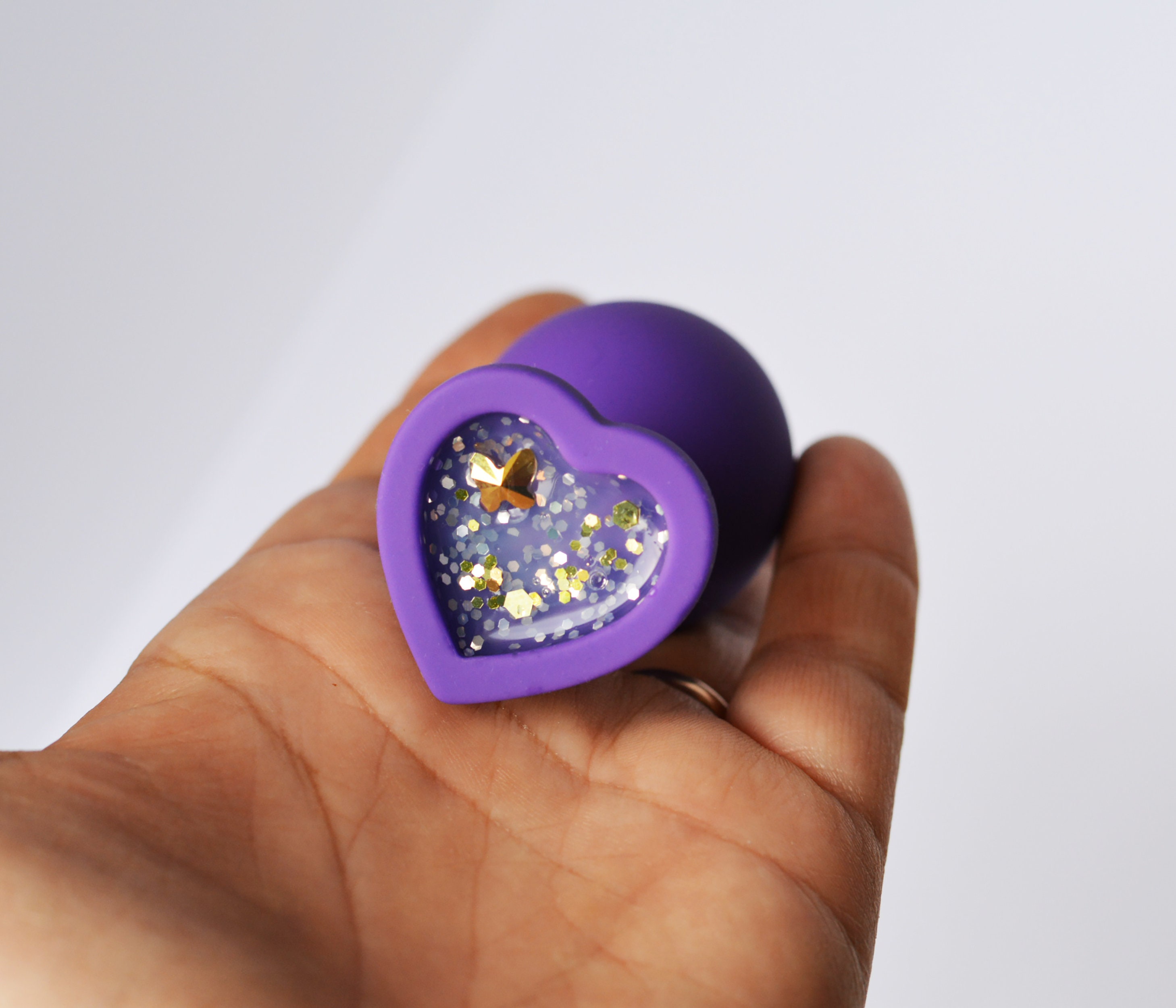Purple Gold Heart Butt Plug Beginer Silicone Sex Toy Sparkle Etsy