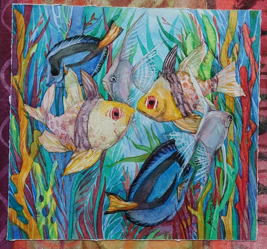 Original Watercolor Painting Underwater Life in Watercolor Original Art ...