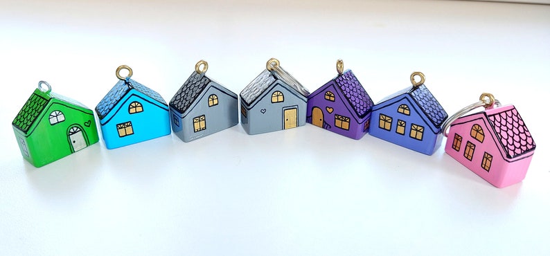 House Keychain Unique Handmade Nice Small Wooden Houses Key Ring Gift ...