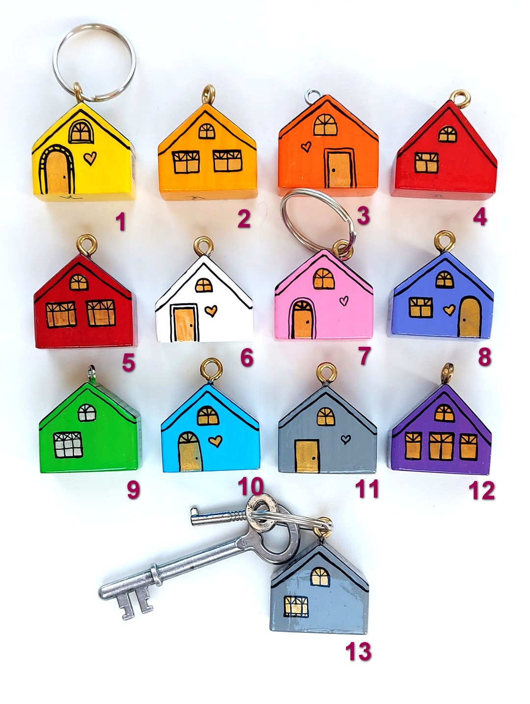 House Keychain Unique Handmade Nice Small Wooden Houses Key Ring Gift ...