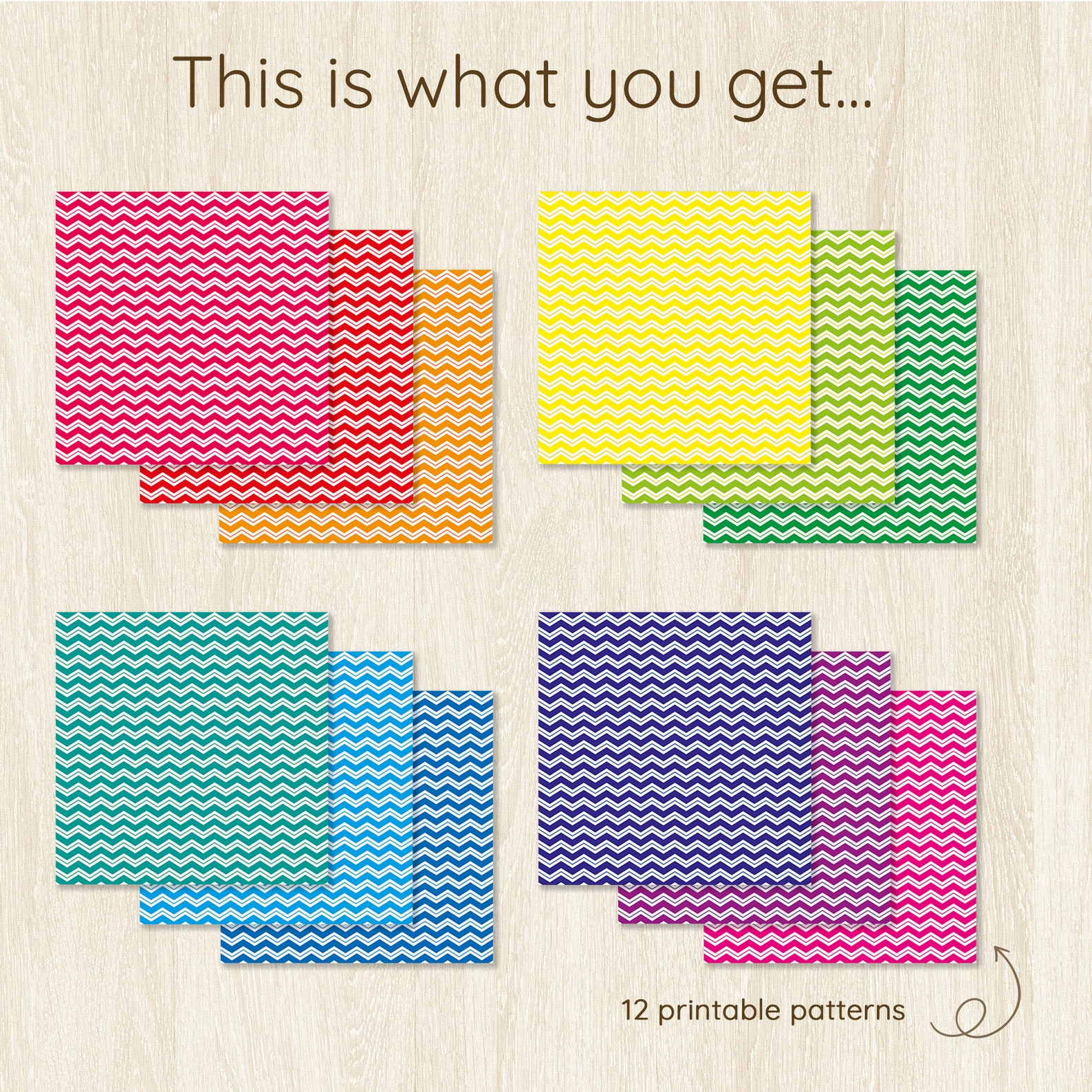 Rainbow Chevron Printable Pattern Paper Set - Etsy