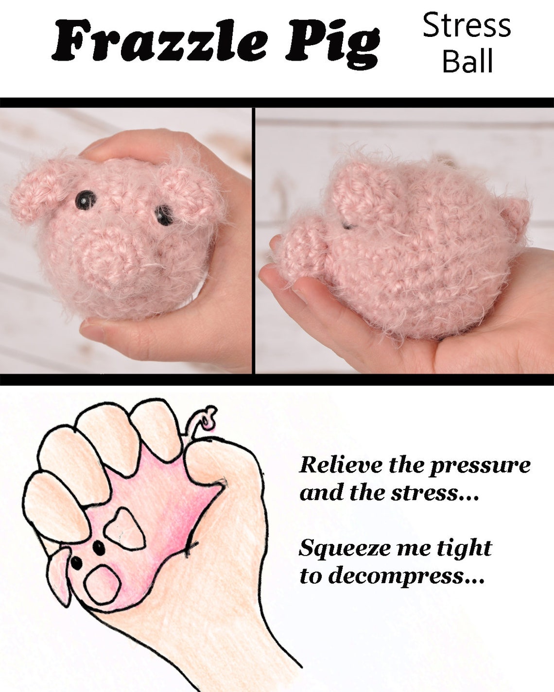 Crochet Pink Frazzle Pig Stress Ball Sensory Fidget Relaxing - Etsy