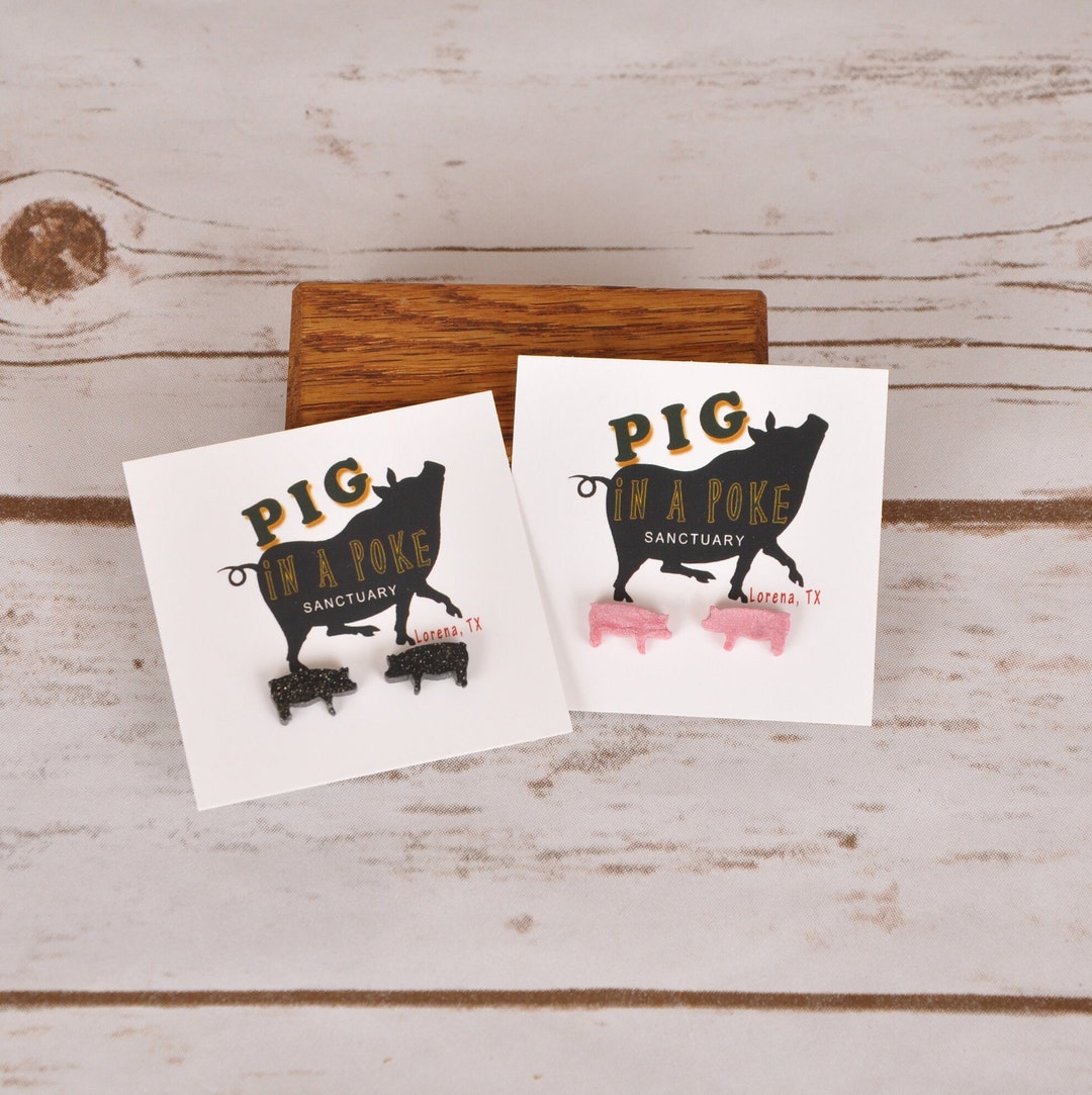 Handmade Polymer Clay Pig Stud Earrings: Black or Pink - Etsy
