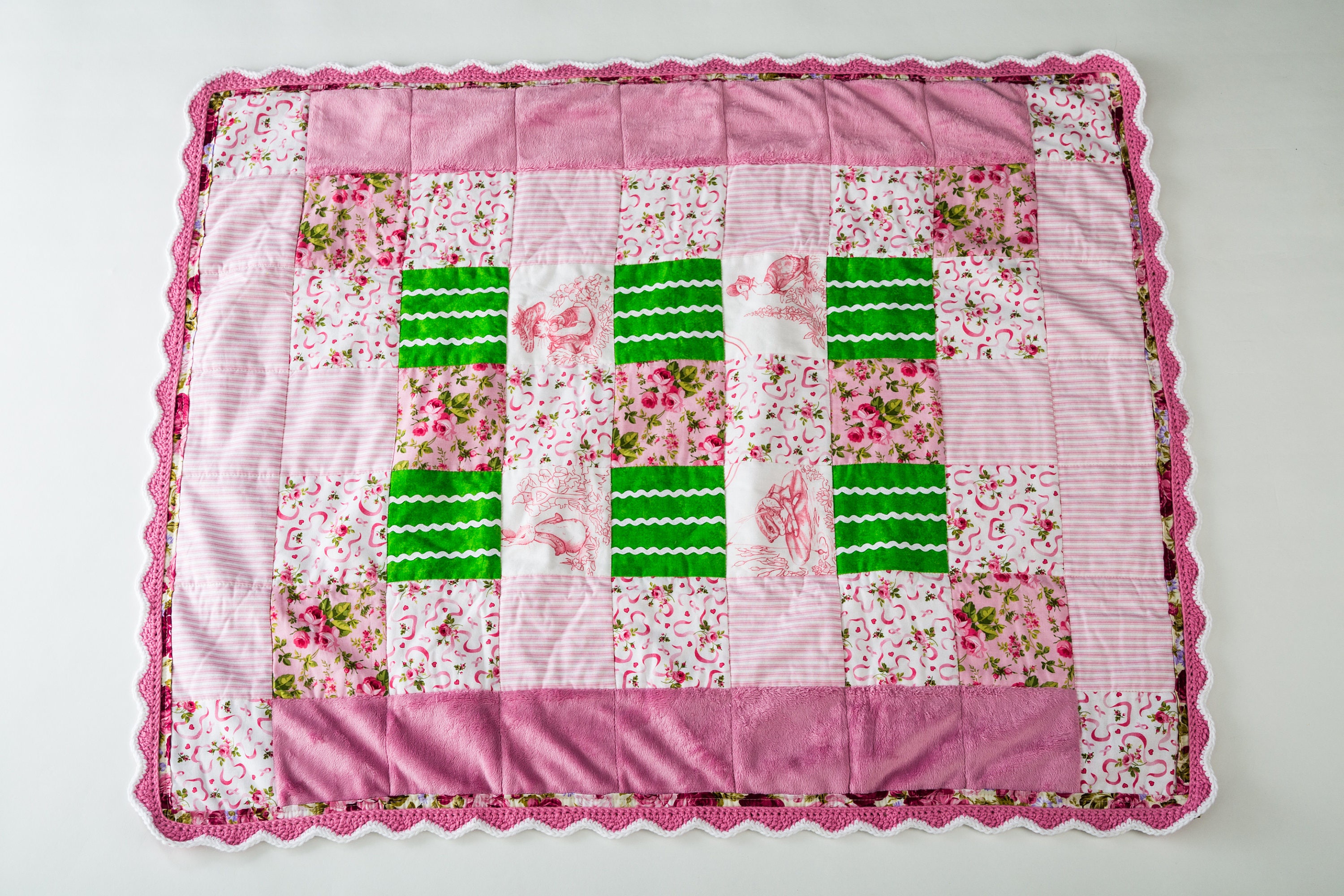 Pink and Green Peter Rabbit Baby Quilt. - Etsy