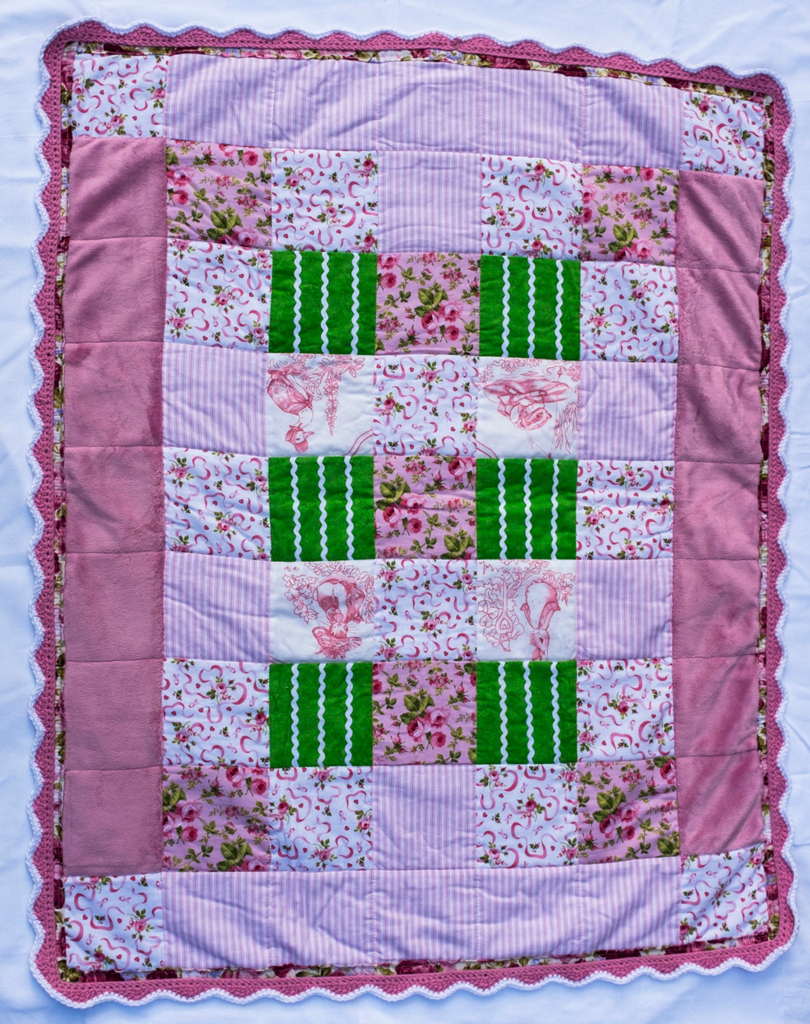 Pink and Green Peter Rabbit Baby Quilt. - Etsy