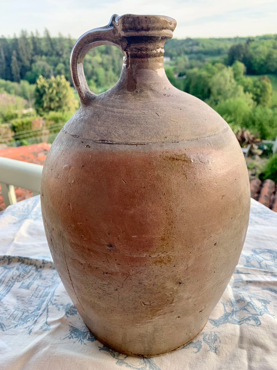 Antique French Vintage Rustic Stoneware Handthrown Wine/water/oil Jug ...