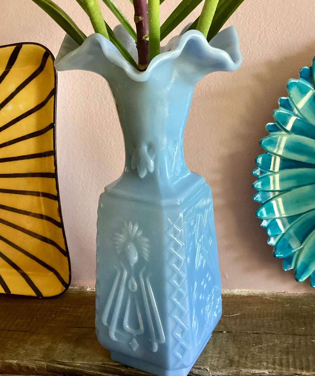 Rare French Vase Frill Top Antique Blue Opaline Glass Portieux Vallerysthal - Etsy