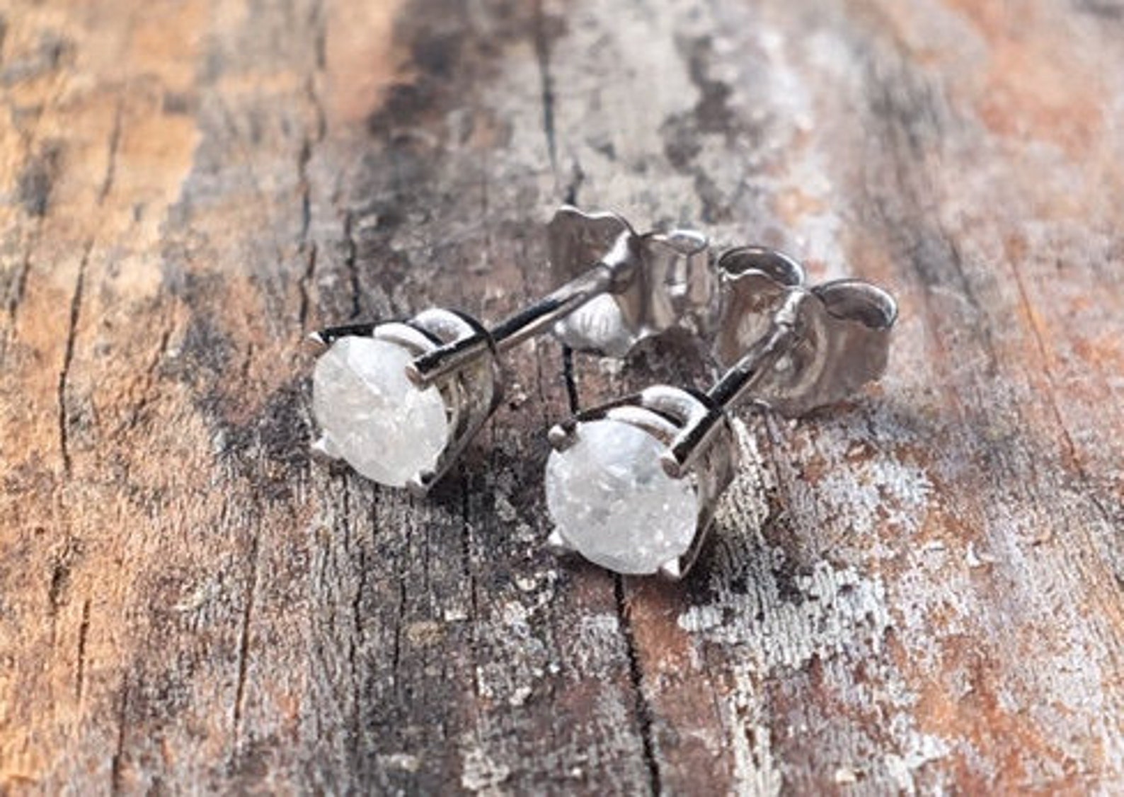 Vintage 14K White Gold Diamond Solitaire Gem Stone Pierced - Etsy