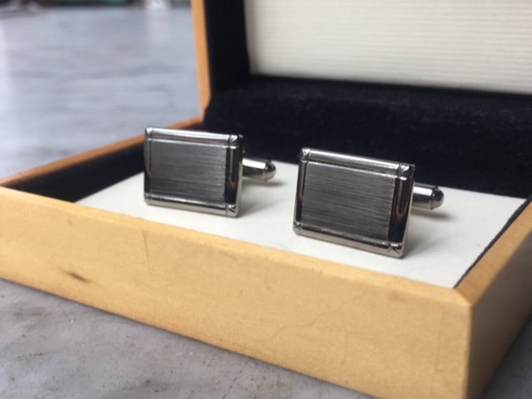 Vintage Metallic Steel Gray Cufflinks Cuff Links Rectangle Shaped in ...