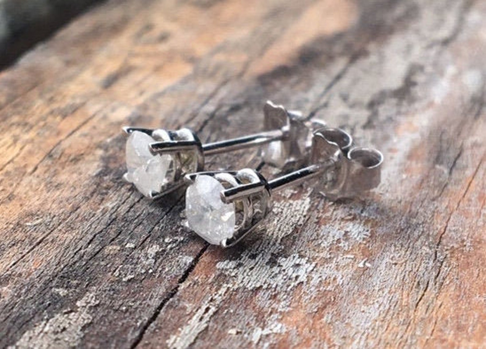 Vintage 14K White Gold Diamond Solitaire Gem Stone Pierced - Etsy