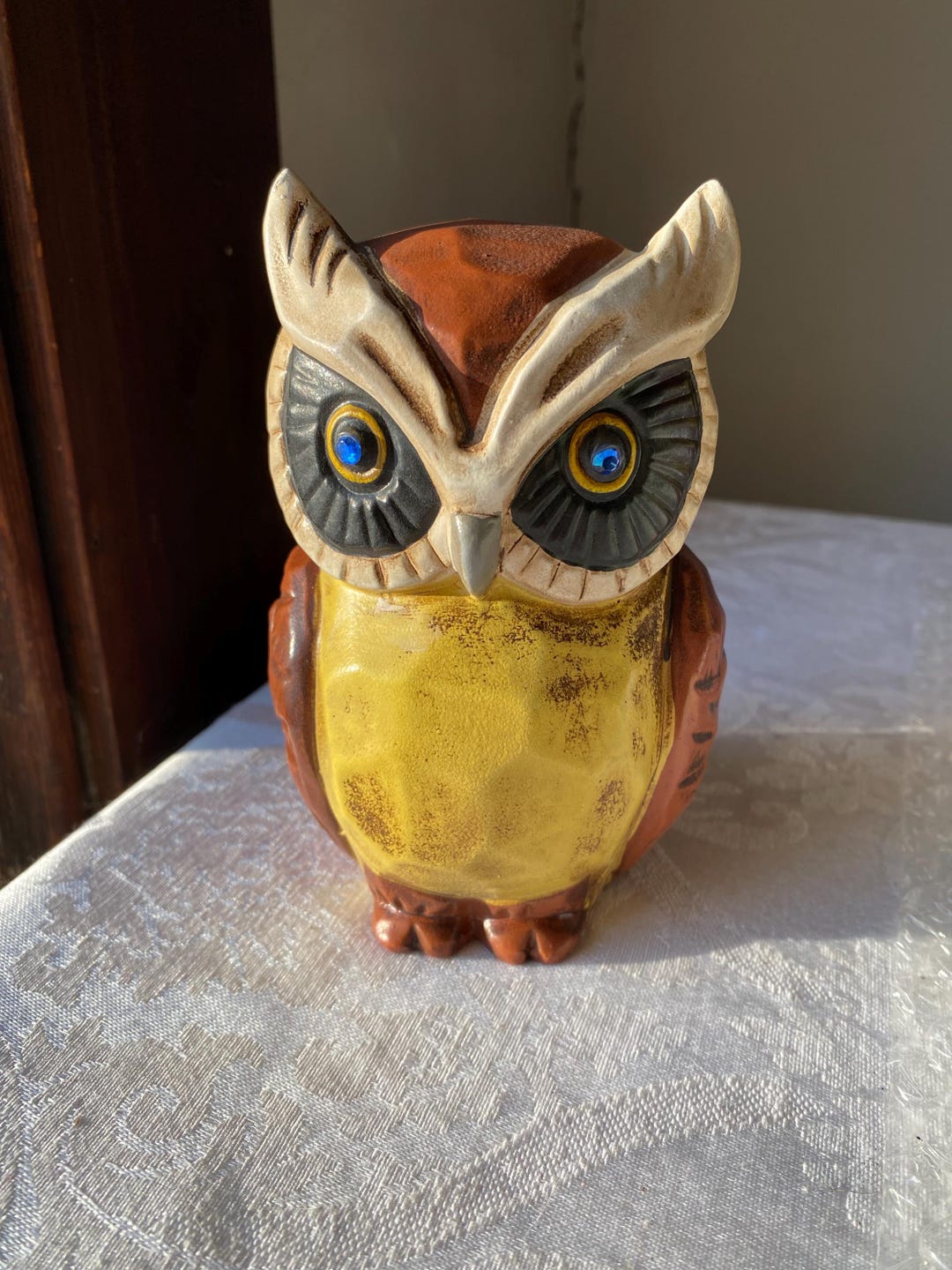 Vintage Owl Piggy Bank, Mid-century Napcoware Figurine With Rhinestone ...