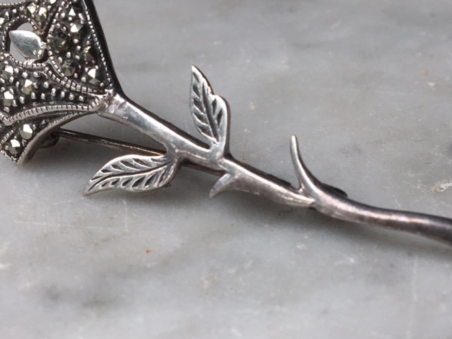 Vintage Sterling Silver 925 Marcasite Figural Rose Flower - Etsy