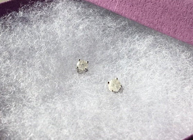 Vintage 14K White Gold Diamond Solitaire Gem Stone Pierced - Etsy