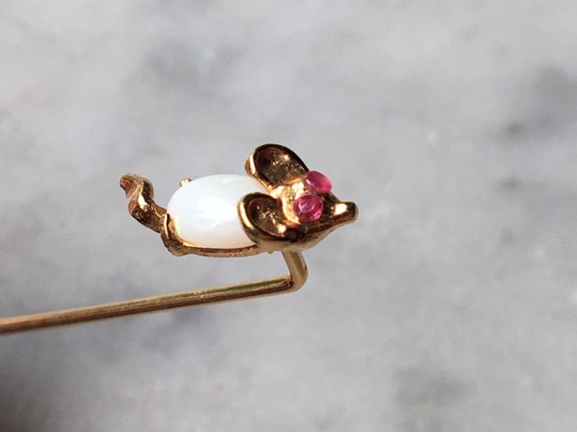 Vintage 14K Gold Red Ruby Gemstone Eyes Opal Jelly Belly | Etsy