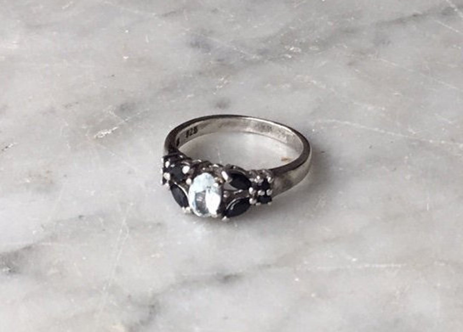 Vintage Sterling Silver 925 Black Sapphire Crystal Ring Size 6 - Etsy