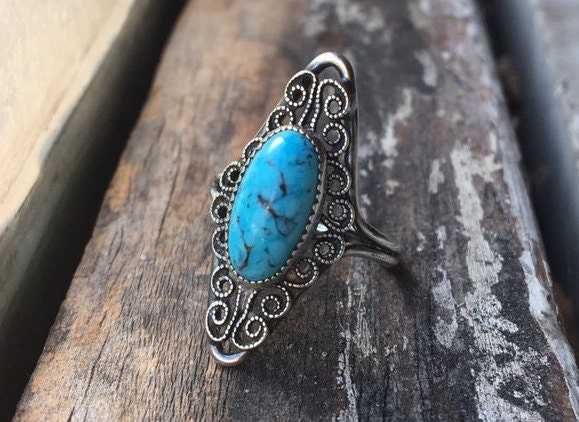 Vintage Beau Sterling Silver 925 Blue Turquoise Gemstone Ring | Etsy