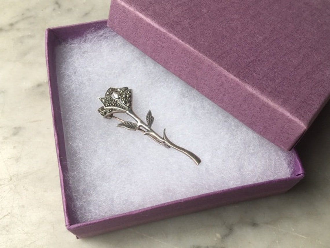 Vintage Sterling Silver 925 Marcasite Figural Rose Flower - Etsy