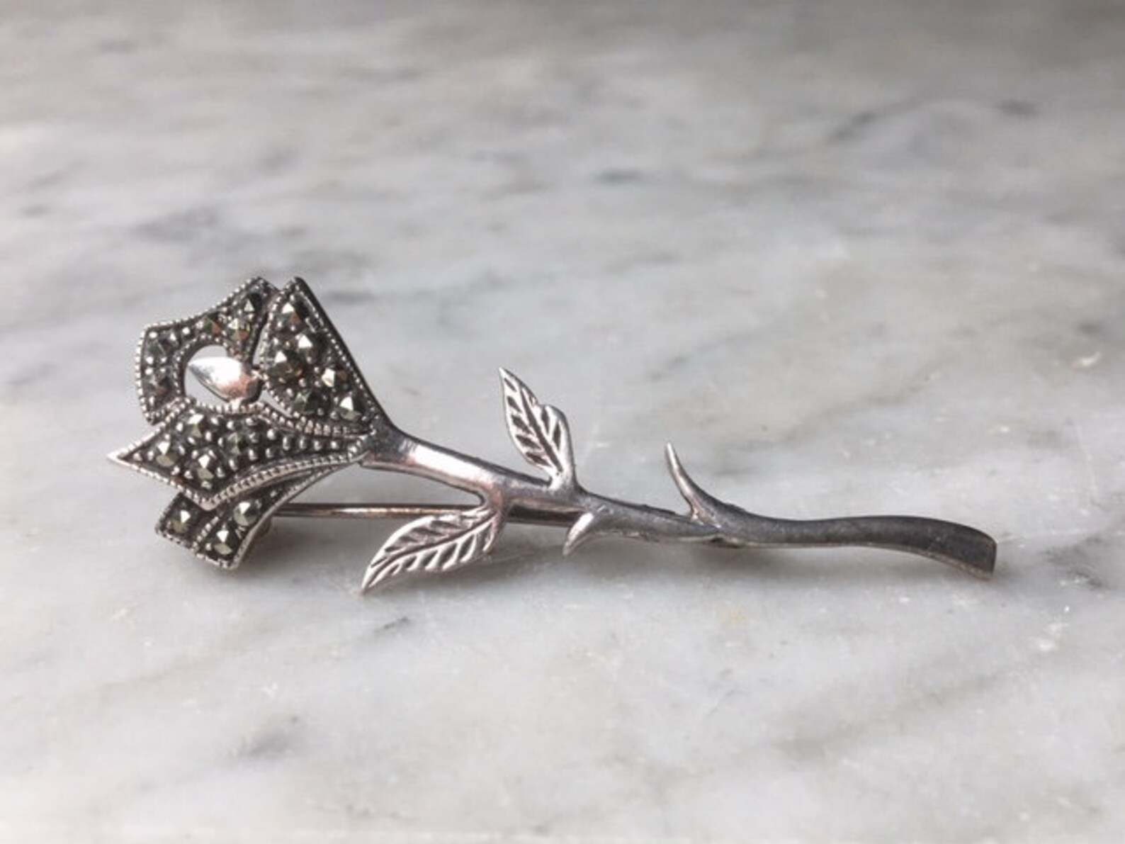 Vintage Sterling Silver 925 Marcasite Figural Rose Flower - Etsy
