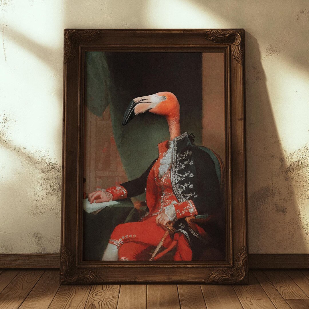 Pop Art Animal Poster – “lord Flamingo” Vintage Portrait Mashup by ...