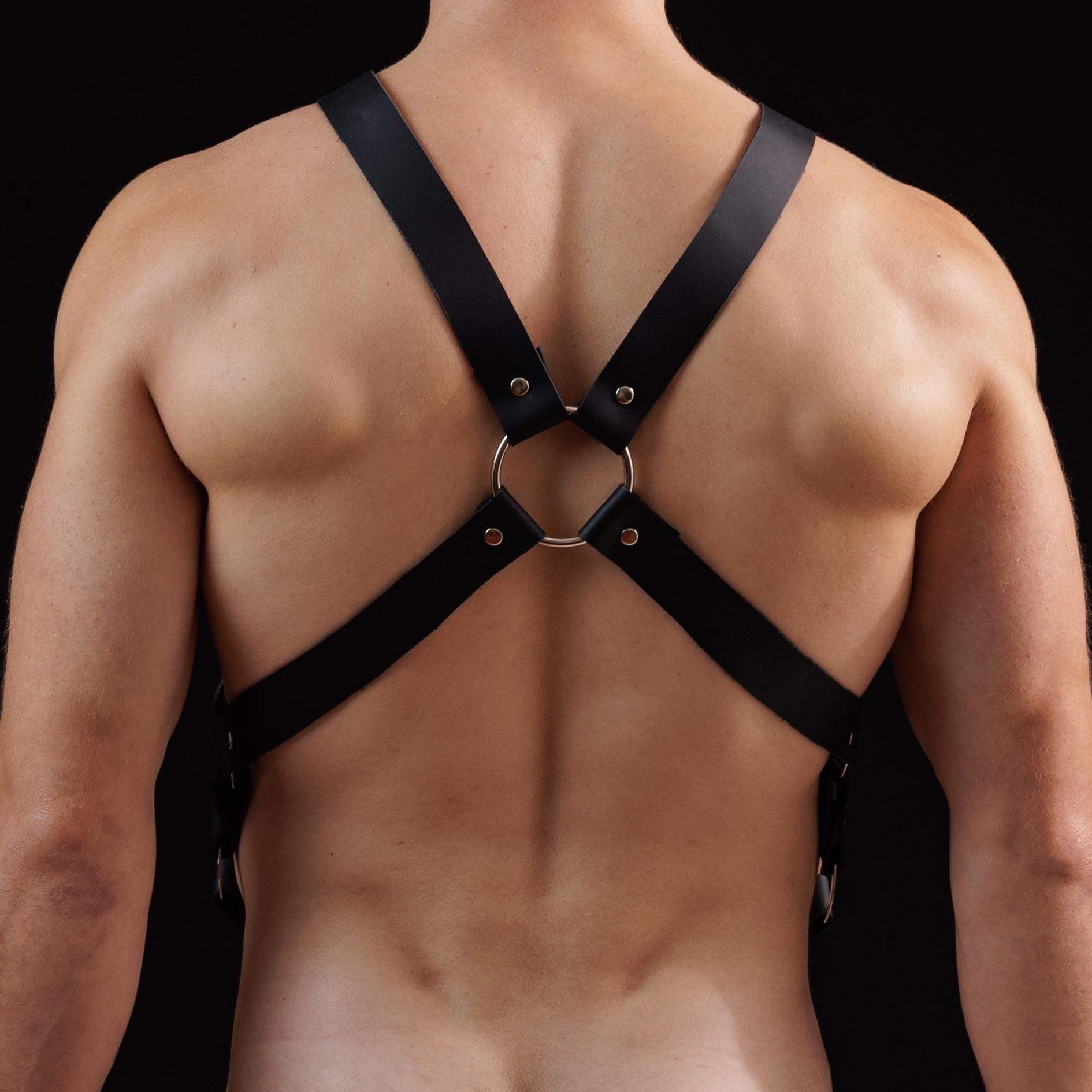 Black X Leather Harness and Cock Ring Straps - Silver Gear - Etsy