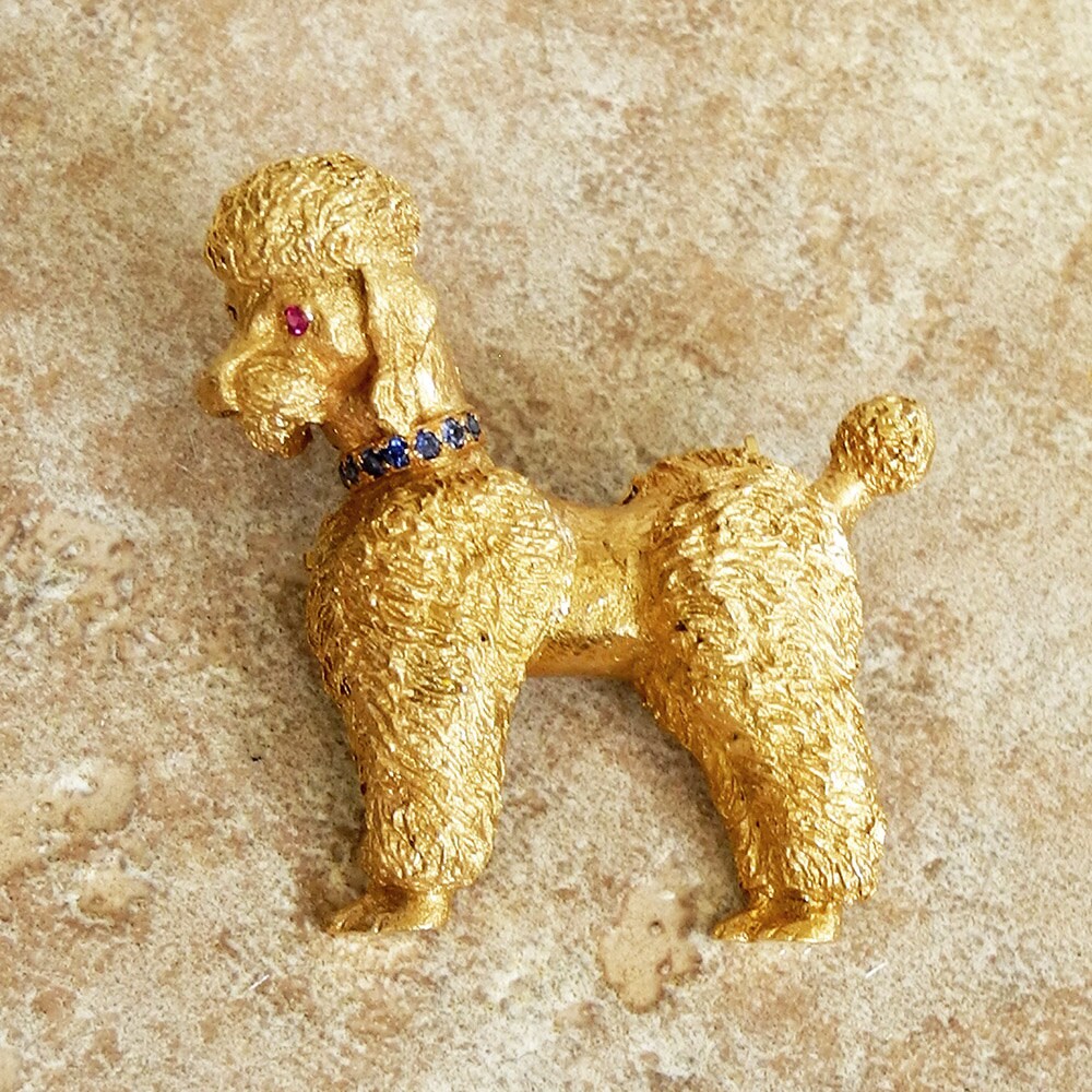 Vintage 14K Gold Poodle Pin With Rubies and Sapphires Gold Dog Pin 14 ...