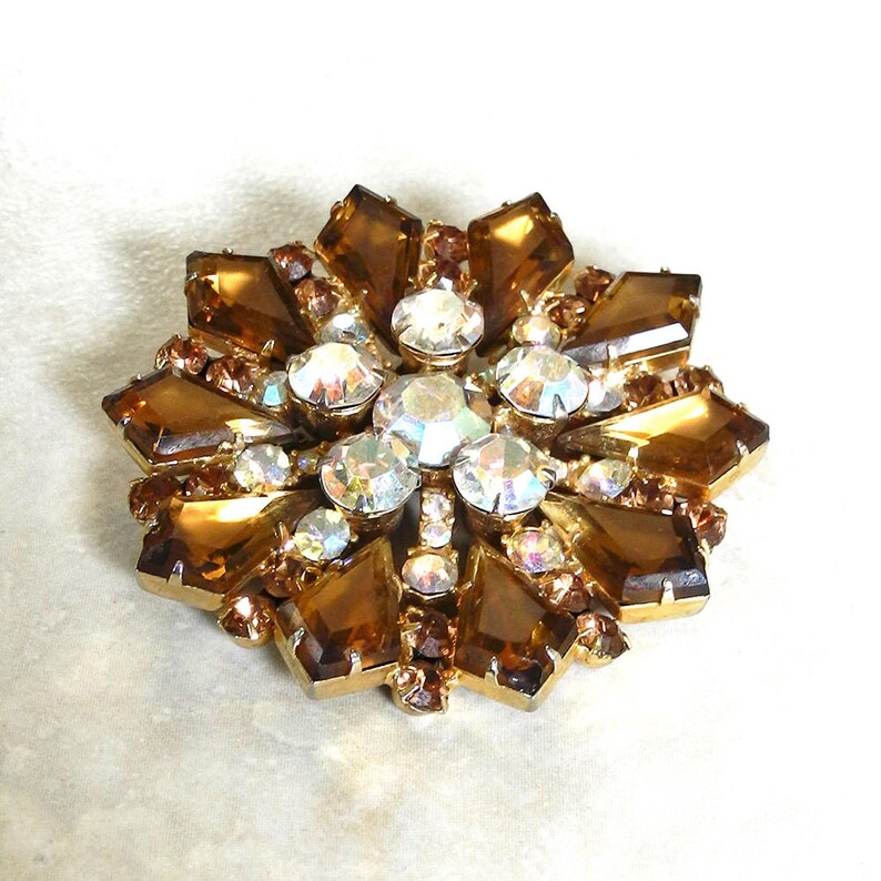 Large Rhinestone Brooch - Vintage Rhinestone Brooch - Vintage Topaz ...
