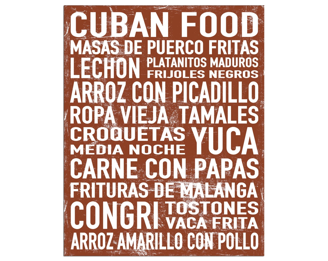 Cuban Food Word Art Poster, Modern Contemporary Home Wall Decor, Print ...