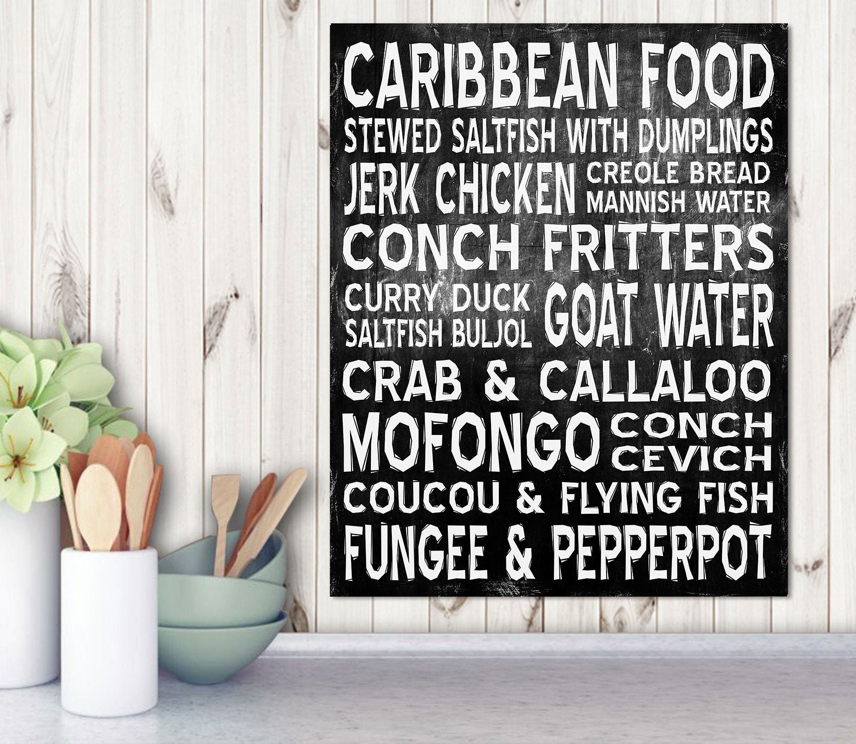 Caribbean Food Sign Poster. Word Art. Black Red Teal or | Etsy