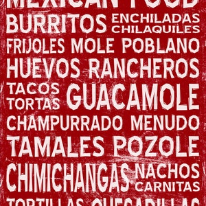 Mexican Food Word Art Sign Poster Print. Various Sizes & Colors. Modern ...