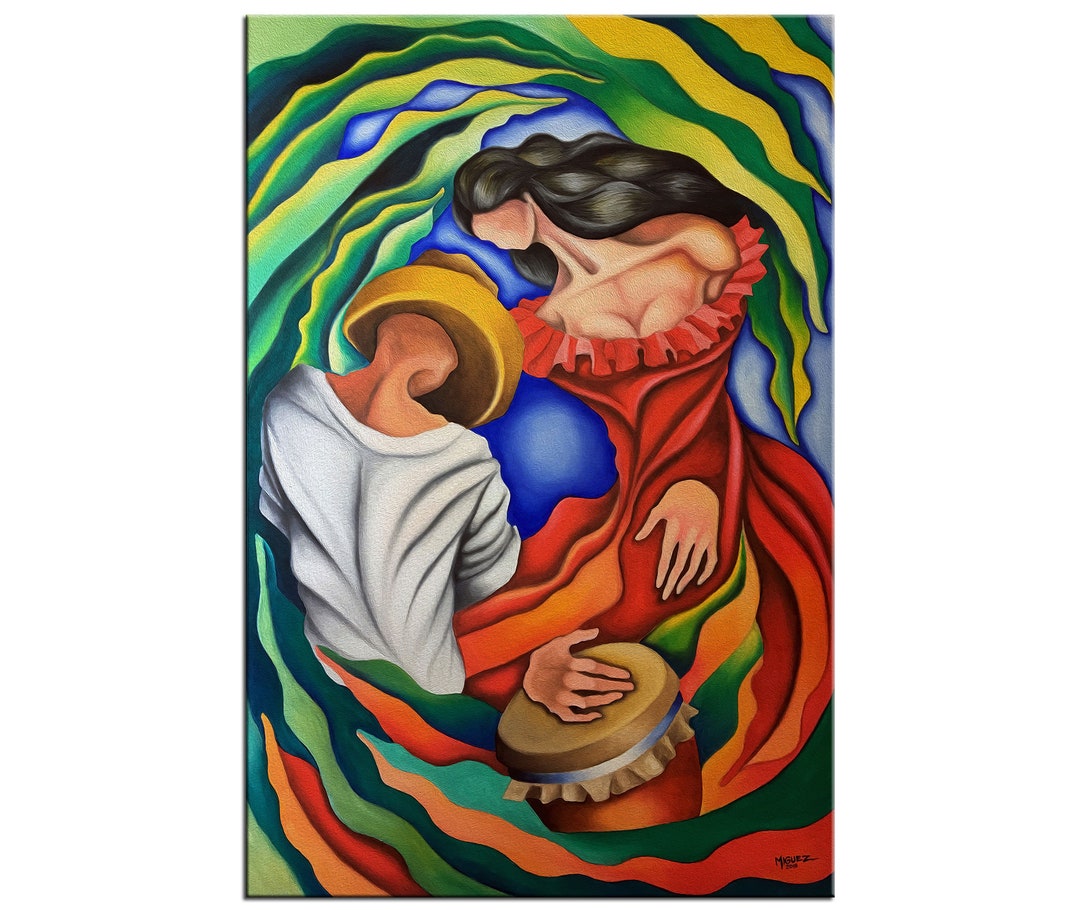 Large Print, Cuban Art Painting, Rumba Guajira, Miguez Modern, Wall ...