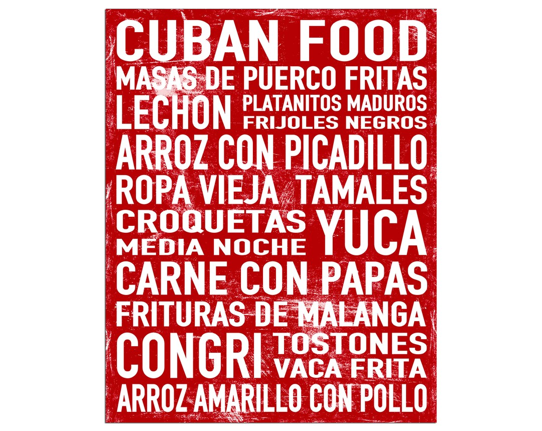 Cuban Food Word Art Poster, Modern Contemporary Home Wall Decor, Print ...