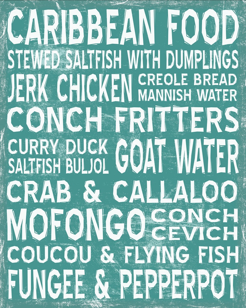Caribbean Food Sign Poster. Word Art. Black Red Teal or | Etsy