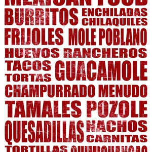 Mexican Food Word Art Sign Poster Print. Various Sizes & Colors. Modern ...