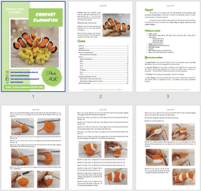 Crochet Clownfish PATTERN in English Anemonefish Tutorial PDF Crochet ...