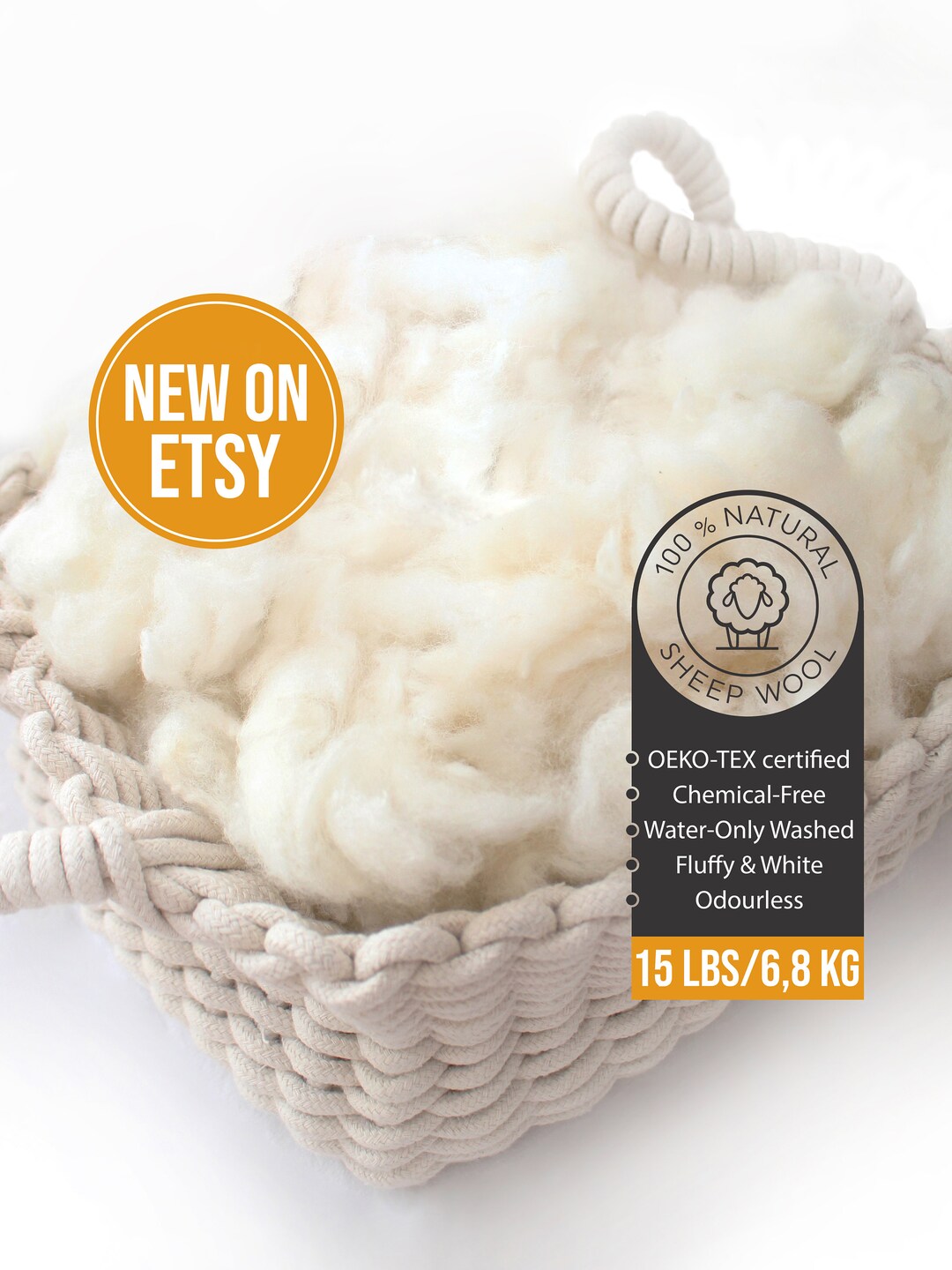 Wool Stuffing 6,8 KG / 15 LBS 100% Natural Washed Sheep Wool Filling ...