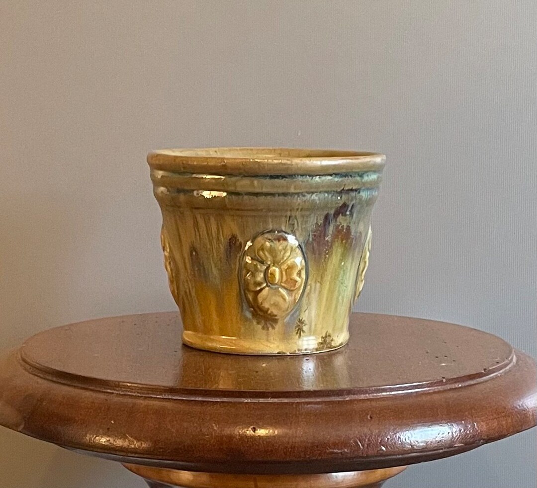 Old and Rare Small Flower Pot by Gilbert Méténier in Green and Ocher ...