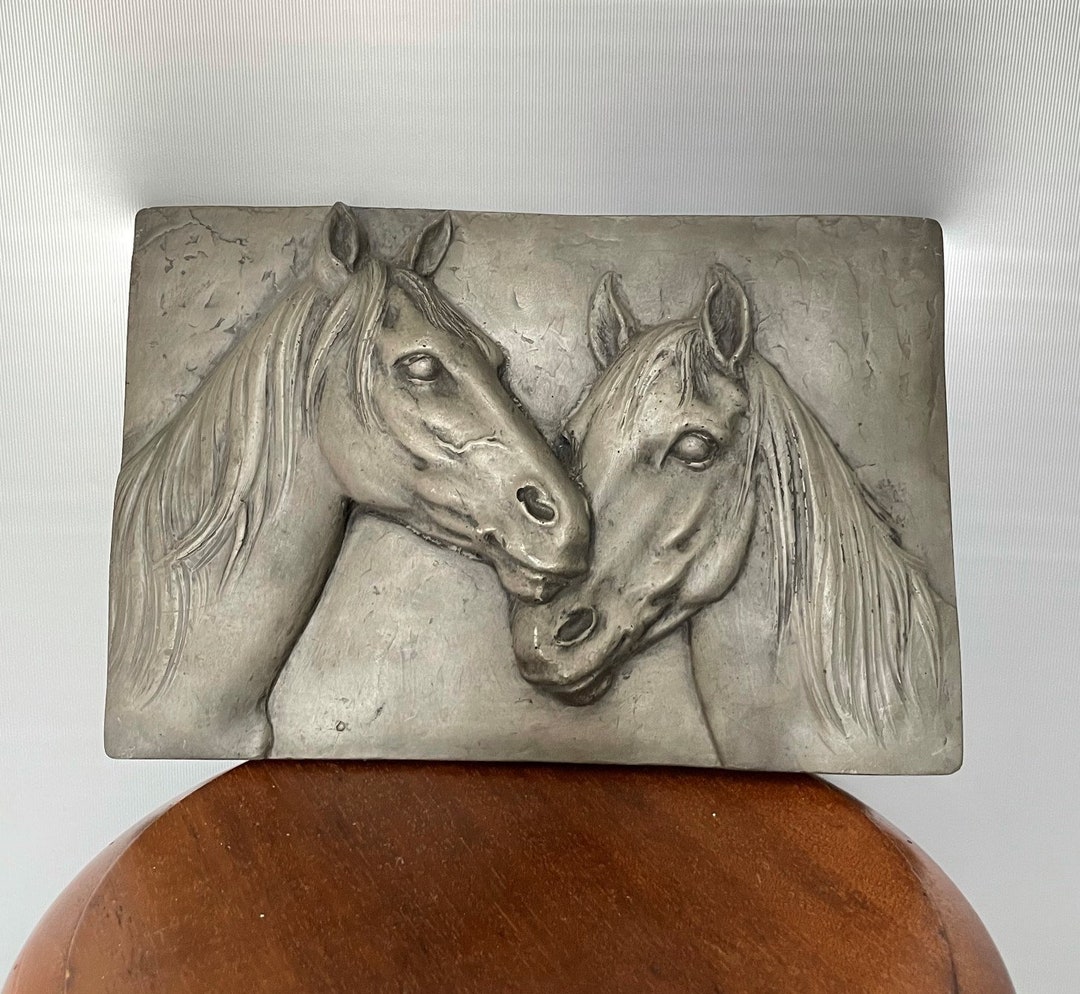 Old and Rare Gray Patinated Wall Plaque in Molded Resin With Horse ...