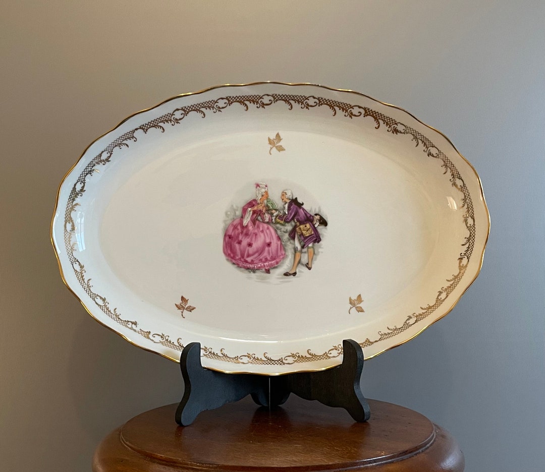 Antique and Rare Oval Porcelain Dish From France, Decorated With a Gilt ...