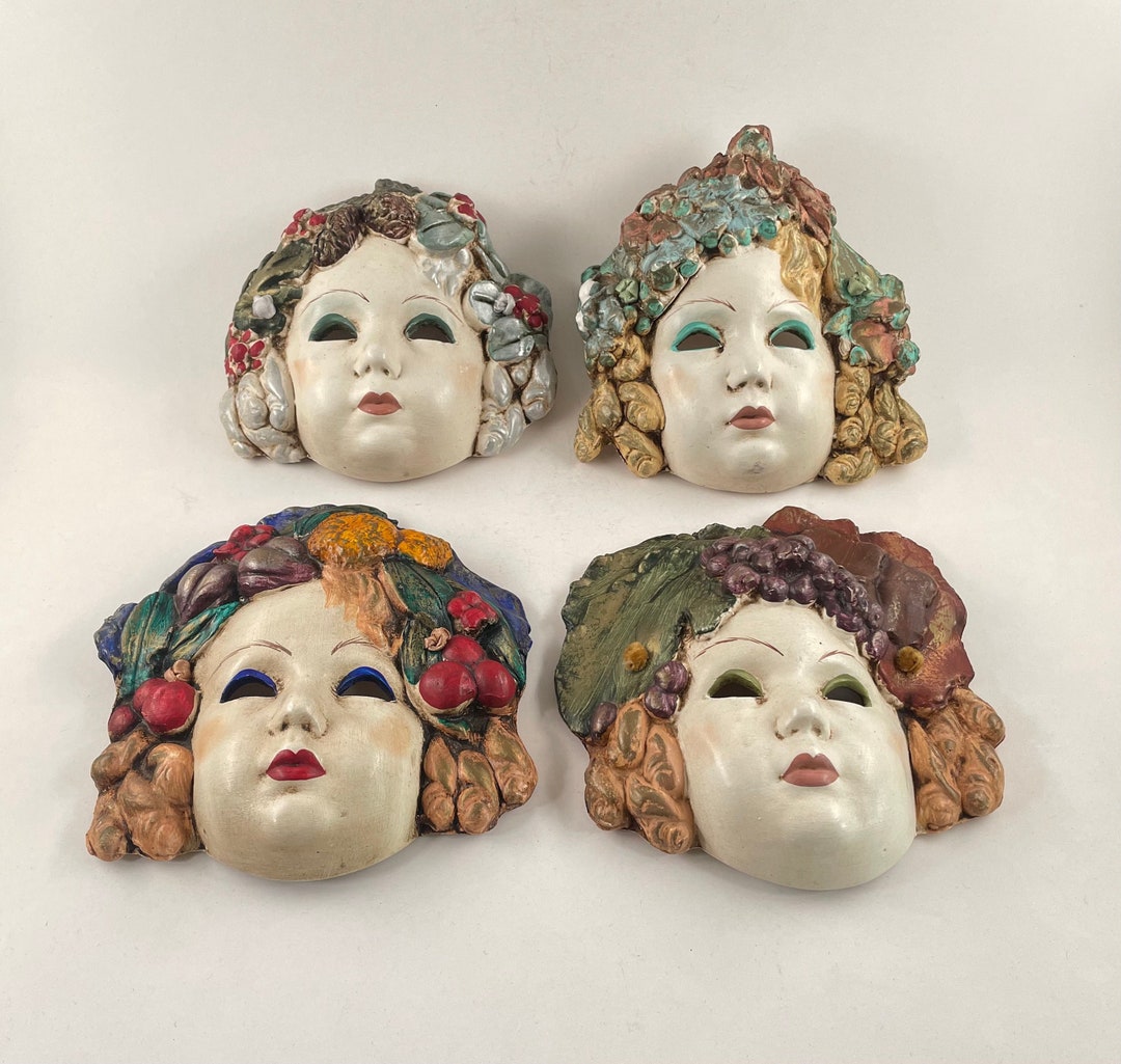 Old and Rare 4 Italian Venetian Masks in Majolica, 4 Seasons ...